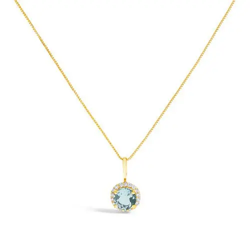 HAUS OF BRILLIANCE 10k Gold Gemstone And Diamond Accent Halo Pendant Necklace - Yellow | Blue Aquamarine